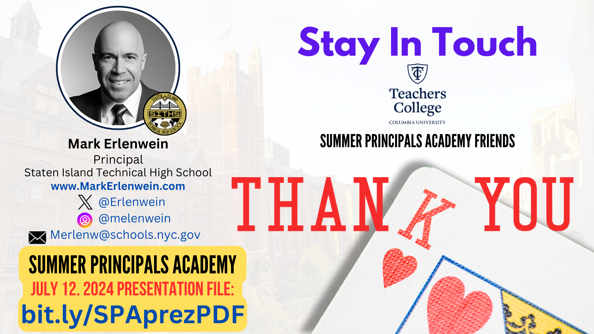 Columbia University Summer Principals Academy 7/12/2024 – MarkErlenwein.com